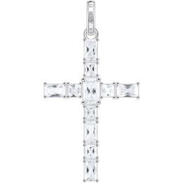 Kettenanhänger Thomas Sabo "Schmuck Silber 925 Anhänger Kreuz", silber (silberfarben, kristallweiß, kristallweiß), Schmuckanhänger, Damen, Silber 925 (Sterlingsilber), 4,73 g, mit Zirkonia (synth.)