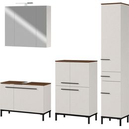 Badmöbel-Set Germania "Yonkers", braun (kaschmir, nussbaum, nachbildung), B:204cm H:190cm T:34cm, Spanplatte, Kastenmöbel-Sets, Set bestehend aus Waschbeckenunterschrank, Spiegelschrank, Hochschrank