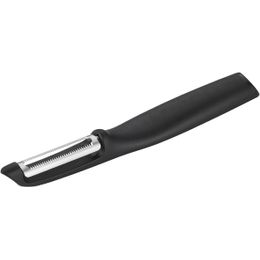 Sparschäler Tefal "Colorfood", schwarz, B:2,26cm H:1,78cm L:16,9cm T:16,9cm, Edelstahl, Kunststoff, Küchenschneider, 17 cm, beidseitig gezahnte Klinge, für Rechts- und Linkshänder