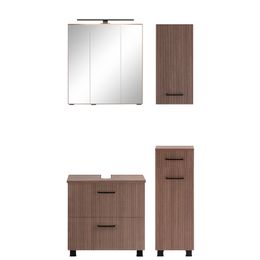 Badmöbel-Set Welltime "Trento, Badezimmer-Set, Waschbeckenunterschrank, Hängeschrank", braun (cannelloeiche), B:90cm H:200cm T:35cm, Holzwerkstoff, MDF, Kastenmöbel-Sets, Unterschrank, Waschbeckenunterschrank, Spiegelschrank, Aufbauleuchte