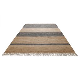 Teppich GREEN LOOOP "Vante GL-82308", braun (anthrazit braun,anthrazit braun), B:80cm H:4mm L:150cm, Jute, Teppiche, Teppich, Naturfaser Teppich aus 80% Jute 20% Baumwolle, mit Fransen, Wohnzimmer