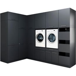 Mehrzweckschrank-Set LAUNDREEZY "Laundreezy, 12-tlg. Mehrzweckschrank-Set B/H/T 285/238/68 cm", anthrazit matt, B:285cm H:238cm T:68cm, Holzwerkstoff, Kastenmöbel-Sets, Breite 285 cm, Soft-Close-Funktion für Türen