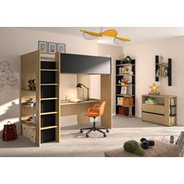 Schlafzimmer-Set GAMI "Set 4 tgl Nael", natur, Rockwood Eiche / Schwarz + ohne Matratze, B/H: 90cm x 200cm, Rockwood Eiche / Schwarz, Schlafzimmermöbel-Sets, Ein multifunktionales Zimmer