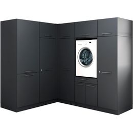 Mehrzweckschrank-Set LAUNDREEZY "Laundreezy, 9-tlg. Mehrzweckschrank-Set B/H/T 218/200/68 cm", anthrazit matt, B:218cm H:200cm T:68cm, Holzwerkstoff, Kastenmöbel-Sets, Breite 218 cm, Soft-Close-Funktion für Türen