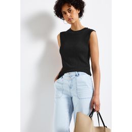 Tanktop Street One, Damen, Gr. 42, schwarz, Jersey, Obermaterial: 97% Viskose, 2% Polyamid, 1% Elasthan, Strukturmuster, regular fit taillenbedeckt, Tops, mit Struktur Muster