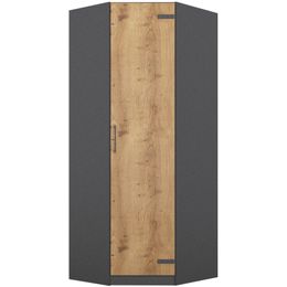 Eckkleiderschrank Rauch "Holmes", grau (graumetallic, eiche artisan), B:85cm H:197cm T:54cm, Holzwerkstoff, Schränke, im Industrial Style