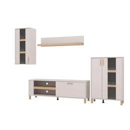 Wohnwand Home Affaire "Sheffield, inkl. TV-Board, Highboard, Hängevitrine und Wandregal", kaschmir, B:250cm H:160cm T:40cm, Glas, MDF, Spanplatte, Kastenmöbel-Sets, Getöntes Glas, 2D-beschichtetes MDF-Profil, Heißprägedetails
