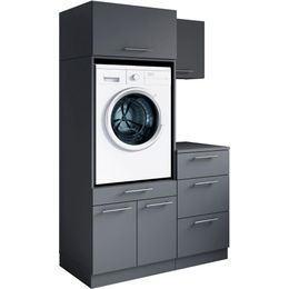 Mehrzweckschrank-Set LAUNDREEZY "Laundreezy, 4-tlg. Mehrzweckschrank-Set B/H/T 118/200/68 cm", anthrazit matt, B:118cm H:200cm T:68cm, Holzwerkstoff, Kastenmöbel-Sets, Breite 118 cm, Soft-Close-Funktion für Türen