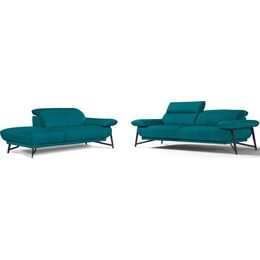 Sofa Egoitaliano "Anais, Design mit hohem Sitzkomfort, Fußfarbe schattengrau", bunt (blaurün), Sofas, Luxus-Microfaser, Ottomane Armlehne rechts, Set, Kopfteil verstellbar, Luxus-Microfaser, blaurün