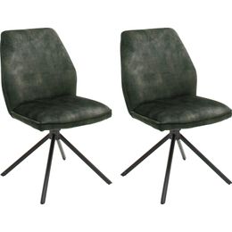 Esszimmerstuhl MCA furniture "Ottawa", grün (olive, metall schwarz matt lackiert), B:54cm H:89cm T:64cm, 100% Polyester, Stühle, Vintage Veloursoptik mit Keder, Stuhl belastbar bis 120 Kg