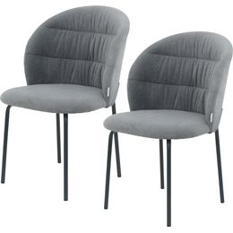 4-Fußstuhl Tom Tailor HOME "LEAF CHAIR", concrete grau, schwarz, schwarz, B:51cm H:83cm T:59cm, Metall, Stoff, Stühle, 4-Fußgestell, Raffung in der Rückenlehne
