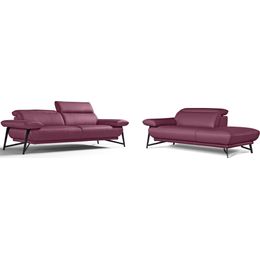 Sofa Egoitaliano "Anais, Design mit hohem Sitzkomfort, Fußfarbe schattengrau", lila (violett), Sofas, Leder NUVOLE, Ottomane Armlehne links, Set, Kopfteil verstellbar, Leder NUVOLE, violett