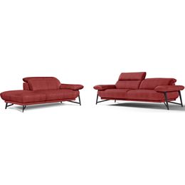 Sofa Egoitaliano "Anais, Design mit hohem Sitzkomfort, Fußfarbe schattengrau", rot (marsala), Sofas, Luxus-Microfaser Lederoptik, Ottomane Armlehne rechts, Set, Kopfteil verstellbar, Luxus-Microfaser Lederoptik, marsala