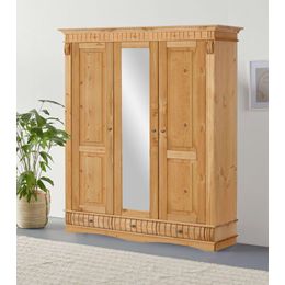 Kleiderschrank Home Affaire "Teresa", natur, B:156,4cm H:193cm T:59,6cm, Massivholz, Schränke, 3 Türen, aus massiver Kiefer, Breite 152 cm, mit Spiegel, FSC