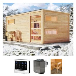 Saunahaus Konifera "Hagen", beige (natur), Bio-Ofen, externe Steuerung, 9 kW, Saunen, Ofen 9 kW Bio externe Strg easy