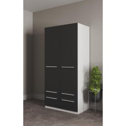 Kleiderschrank Priess "Schrank Garderobe Wäscheschrank Barcelona in 5 Breiten", schwarz (schwarz, weiß), B:94cm H:193cm T:54cm, Holzwerkstoff, Schränke, viel Stauraum, geräumige Schubkästen, mit Spiegel, MADE IN GERMANY