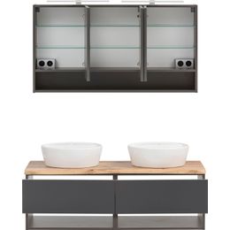 Badm&ouml;bel-Set Welltime "Stubach", grau (mattgrau), B:120cm H:200cm T:47cm, MDF, Kastenm&ouml;bel-Sets, Badm&ouml;bel-Set, Abdeckplatte mit Baumkante