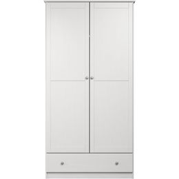 Kleiderschrank Home Affaire "Delsbo Garderobenschrank Wäscheschrank Schlafzimmer Massivholz", weiß, B:96cm H:187cm T:54cm, Massivholz, Schränke, Drehtürenschrank aus Kiefernholz - mit Schublade und Kleiderstange