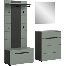Garderoben-Set Inosign "REHAT, TOPSELLER, 4-teilig, Breite 175 cm, individuell erweiterbar", basalt grau nb, smoke grün nb, Kastenmöbel-Sets, Garderobenkombination, Kombination, Set, Flurgarderobe, Diele