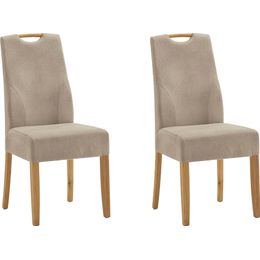 NIEHOFF SITZMÖBEL Esszimmerstuhl NIEHOFF SITZMÖBEL "Top Chairs", beige (natur), B:45cm H:97cm T:57cm, Stühle, Griff im Rücken, 2er-Set, Füße und Griff massive Eiche