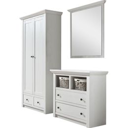 Garderoben-Set Home Affaire "California, Komplettset im Landhausstil, moderne Garderobe", weiß, B:220cm, Kastenmöbel-Sets, enthält Kommode, Garderobenschrank und Spiegel, 220 cm breit