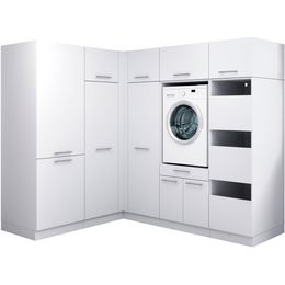Mehrzweckschrank-Set LAUNDREEZY "Laundreezy, 9-tlg. Mehrzweckschrank-Set B/H/T 218/200/68 cm", weiß matt, B:218cm H:200cm T:68cm, Holzwerkstoff, Kastenmöbel-Sets, Breite 218 cm, Soft-Close-Funktion für Türen