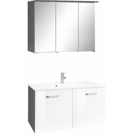 Badmöbel-Set Welltime "Ravenna", weiß (grafit, weiß), Kastenmöbel-Sets, Breite 90 cm, Spiegelschrank und Waschtisch