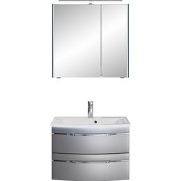 Badmöbel-Set SAPHIR "Serie 7045 2-teilig Mineralmarmor-Waschtisch mit LED-Spiegelschrank", grau (stahlgrau metallic), B:73,2cm H:200cm T:49,8cm, Spanplatte, Kastenmöbel-Sets, Badezimmer-Set 73,2 cm breit, inkl. Türdämpfer, 2 Türen, 2 Schubladen