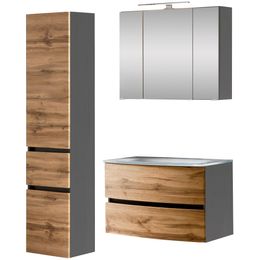 Badezimmer-Set Welltime "Kaunas", grau (wotaneiche, grau), B:120cm H:200cm T:49cm, Kastenmöbel-Sets, bestehend aus Waschtisch-Set mit Seitenschrank, Breite 120 cm