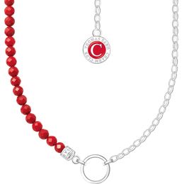 Charm-Kette Thomas Sabo "rote Beads und Gliederelemente" Gr. 45, bunt (silberfarben, rot), Halsketten, Damen, 45, Silber 925 (Sterlingsilber), B: 4mm, mit Koralle rekonstruiert, B:4mm