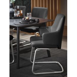 Polsterstuhl stressless "Laurel", grau (rock paloma, chrom matt), B:58cm H:92cm T:60cm, Leder PALOMA: PALOMA ist ein durchgef&auml;rbtes Semianilin-M&ouml;belleder mit nat&uuml;rlicher Narbung., St&uuml;hle, Polsterstuhl, Low Back mit Armlehne, Gr&ouml;&szlig;e L, mit Beinen aus Stahl in Chrom matt