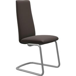 Polsterstuhl stressless "Laurel", braun (braun batick, chrom matt), B:53cm H:105cm T:60cm, Leder BATICK: BATICK ist ein leicht korrigiertes, durchgefärbtes und genarbtes Möbelleder, bei dem die meisten Unebenheiten und Spuren in der Regel entfernt wurden., Stühle, High Back, Größe M, mit Beinen aus Stahl in Chrom matt