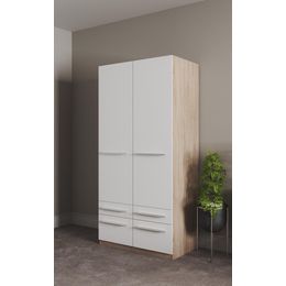 Kleiderschrank Priess "Schrank Garderobe Wäscheschrank Barcelona in 5 Breiten", weiß (struktureichefarben hell, weiß), B:94cm H:193cm T:54cm, Holzwerkstoff, Schränke, viel Stauraum, geräumige Schubkästen, mit Spiegel, MADE IN GERMANY