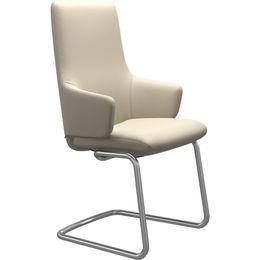 Polsterstuhl stressless "Laurel", beige (cream batick, chrom glänzend), B:58cm H:105cm T:60cm, Leder BATICK: BATICK ist ein leicht korrigiertes, durchgefärbtes und genarbtes Möbelleder, bei dem die meisten Unebenheiten und Spuren in der Regel entfernt wurden., Stühle, High Back mit Armlehne, Größe L, mit Beinen aus Stahl in Chrom