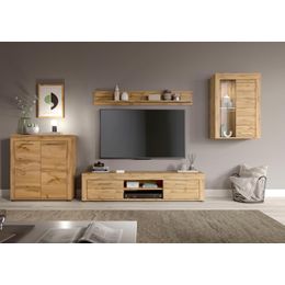 Wohnwand Inosign "Aosta, 4-tlg., best. aus: Highboard, Lowboard, Wandboard & Vitrine", wotan eiche nachbildung, wotan eiche nachbildung, B:330cm H:169cm T:40cm, Holzwerkstoff, Kastenmöbel-Sets, Wohnwand, Kombination, Anbauwand, Möbel Set, Schrankwand, Möbel Kombi
