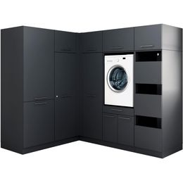 Mehrzweckschrank-Set LAUNDREEZY "Laundreezy, 9-tlg. Mehrzweckschrank-Set B/H/T 218/200/68 cm", anthrazit matt, B:218cm H:200cm T:68cm, Holzwerkstoff, Kastenmöbel-Sets, Breite 218 cm, Soft-Close-Funktion für Türen