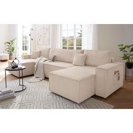 Wohnlandschaft OTTO HOME, B:311cm H:79cm T:145cmcreme, Sofas, "CASSI, 311 cm, U-Form, Schlafsofa, Bettkasten, Boxspringfederung, Cord",