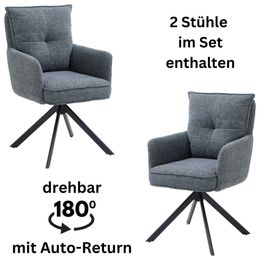 Armlehnstuhl Stolkom "Sofia young", blau (blau, schwarz, schwarz), B:61cm H:93,5cm T:67cm, Polyester, Stühle, 180 grad drehbar mit Auto-Return, Federkern im Sitz