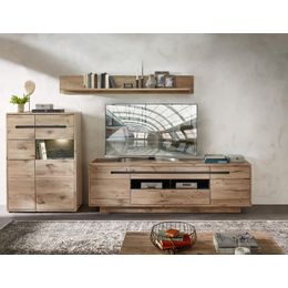 Wohnwand Innostyle "BELLANO", braun (außen viking oak nature nb, innen graphit nachbildung, glas, mdf), B:309cm H:185cm T:44cm, Glas, Holzwerkstoff, MDF, Kastenmöbel-Sets, inkl. LED-Beleuchtung