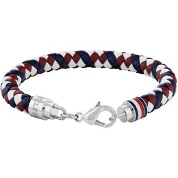 Lederarmband Tommy Hilfiger "TYSON", bunt (blau, rot, weiß, edelstahlfarben), Armbänder, Herren, 19cm, Edelstahl Leder, Edelstahl, Leder, mit Emaille