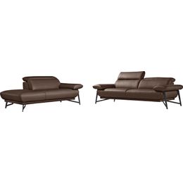 Sofa Egoitaliano "Anais, Design mit hohem Sitzkomfort, Fußfarbe schattengrau", braun (chocolate), Sofas, Leder BULL, Ottomane Armlehne rechts, Set, Kopfteil verstellbar, Leder BULL, chocolate