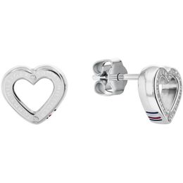 Paar Ohrstecker Tommy Hilfiger "TOGGLE HEART", silber (edelstahlfarben), Ohrringe, Damen, Edelstahl, mit Emaille