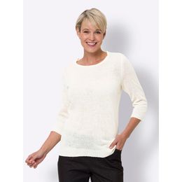 3/4 Arm-Pullover Classic Basics "Rundhals-Pullover", Damen, Gr. 50, beige (ecru), 100% Polyacryl, unifarben, Pullover