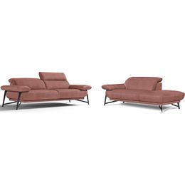 Sofa Egoitaliano "Anais, Design mit hohem Sitzkomfort, Fußfarbe schattengrau", braun (cedar wood), Sofas, Luxus-Microfaser, Ottomane Armlehne links, Set, Kopfteil verstellbar, Luxus-Microfaser, cedar wood