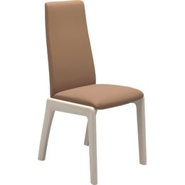 Polsterstuhl stressless "Laurel", braun (latte batick, eiche gekalkt), B:57cm H:92cm T:59cm, Leder BATICK: BATICK ist ein leicht korrigiertes, durchgefärbtes und genarbtes Möbelleder, bei dem die meisten Unebenheiten und Spuren in der Regel entfernt wurden., Stühle, Low Back, Größe L, mit abgerundeten Beinen in Eiche gekalkt