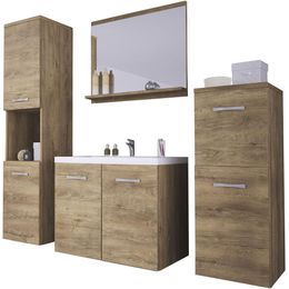 Badmöbel-Set Welltime "PARLA", braun (eiche lefkas), B:120cm H:133cm T:34,5cm, Holzwerkstoff, Kastenmöbel-Sets, Waschtisch inkl. Waschbecken, Spiegel, Hochschrank und Hängeschrank