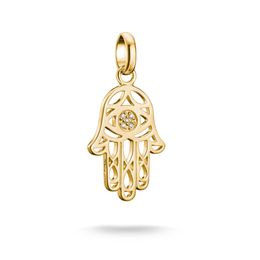 Charm-Einhänger Thomas Sabo "Charm Hamsa des Glücks vergoldet - Connect", gold (gelbgoldfarben, kristallweiß, kristallweiß), Charms, Damen, Silber 925 (recycelt), mit Zirkonia (synth.)