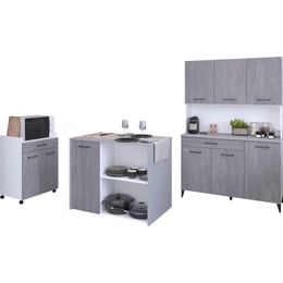 Mehrzweckschrank-Set Parisot "Parisot, Malice 6 - Buffet, Beistellschrank auf Rollen, Insel", grau (beton optik, hell), Spanplatte, Kastenmöbel-Sets, Beistellschrank auf Rollen, Insel mit Sitzgelegenheit, Beton-Optik