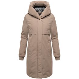 Wintermantel Navahoo "Domingaa 14", Damen, Gr. XL (42), beige (taupe), Obermaterial: 100% Polyester; Futter 1: 95% Polyester, 5% Elasthan; Futter 2: 100% Polyester; Wattierung: 100% Polyester; Ärmelfutter: 100% Polyester, figurumspielend knieumspielend, hoch geschlossener Ausschnitt, verstellbar Rippstrickbündchen mit Druckknopf,verstellbar, Mäntel Wintermantel, Langer warmer Mantel mit magnetisch