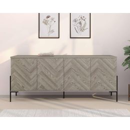 Sideboard LEONIQUE "Eadwine", eichefarb., B:175cm H:75cm T:38cm, MDF, Sideboards, Kommode, Push-to-open, Türen mit Fischgräten Muster, Breite 175 cm